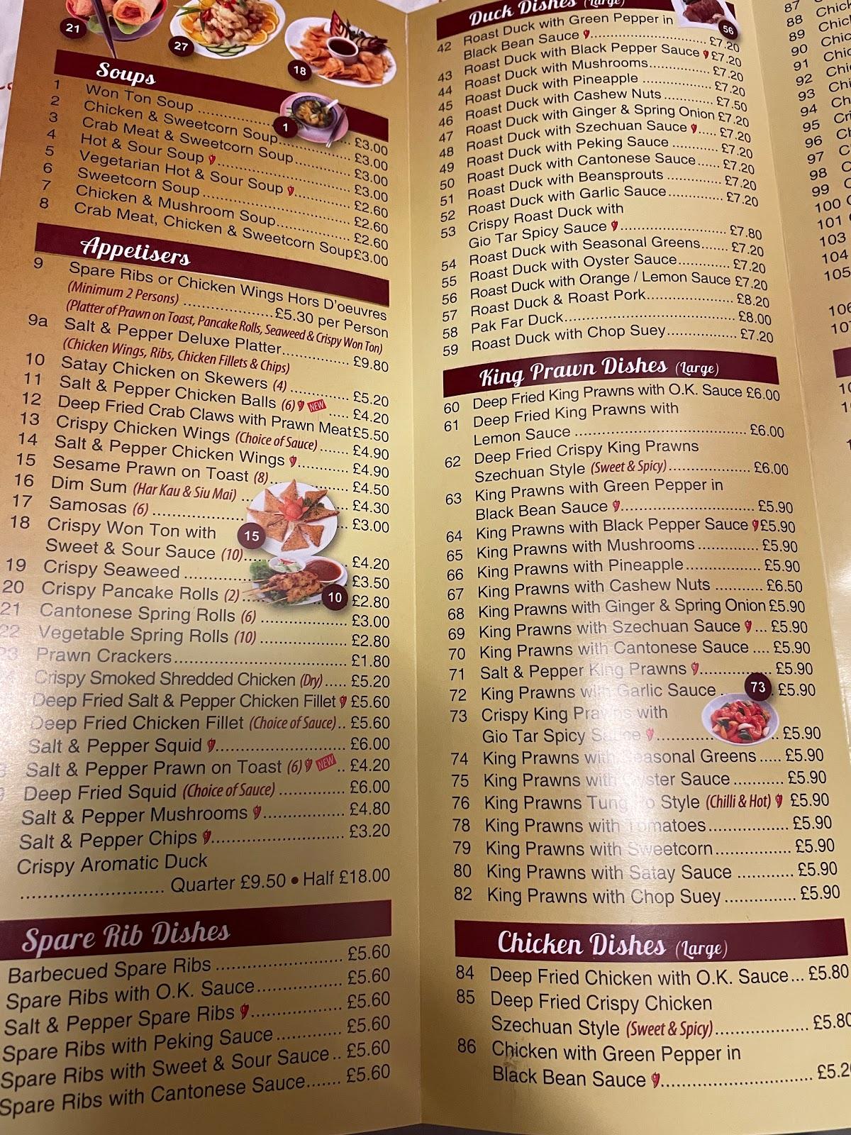 Menu at Tung Po fast food, Skipton