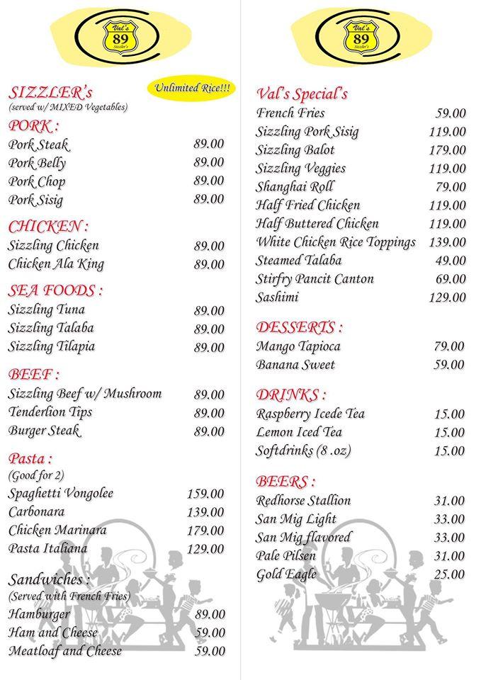 Menu at Val's Roasters pub & bar, San Jose de Buenavista