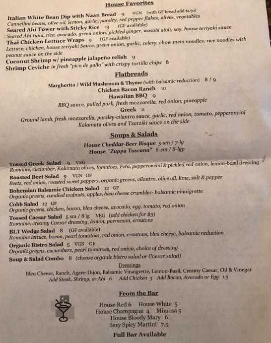 Menu at Bohemian Bar & Bistro, Grants Pass