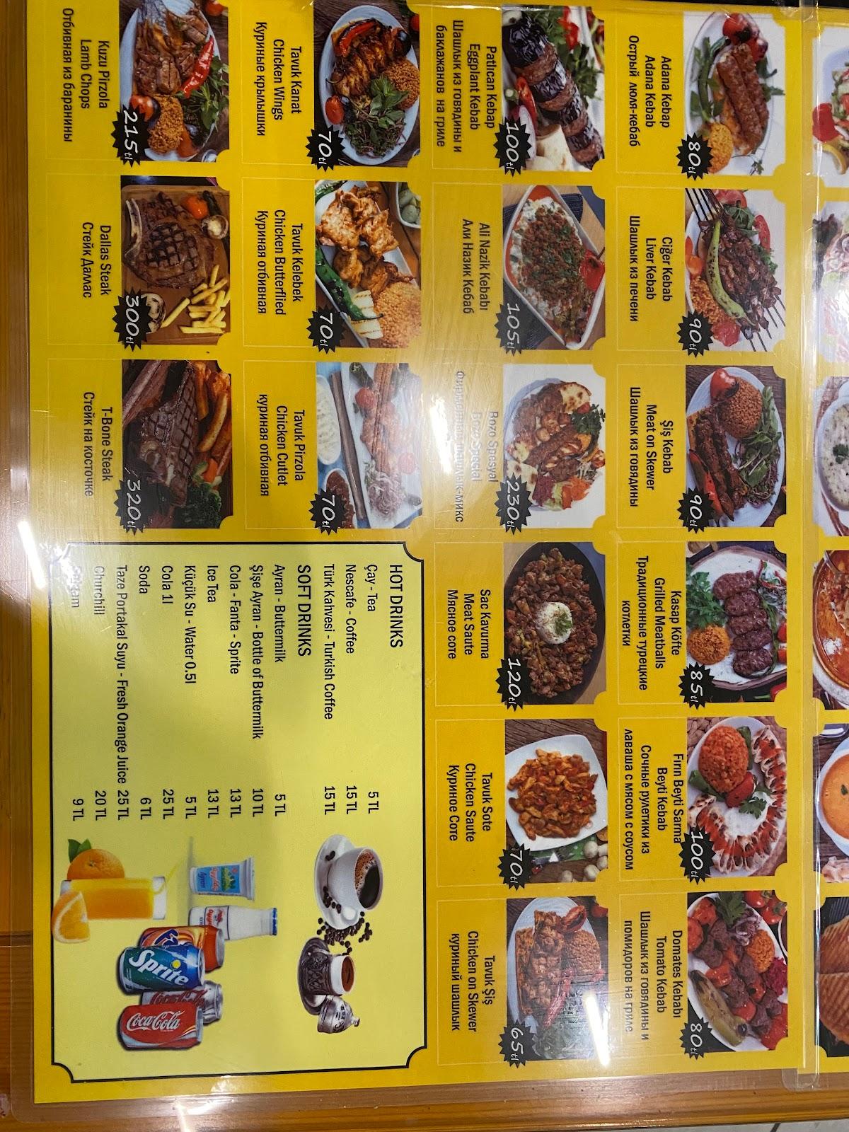 Menu at Bozo Burger, Alanya