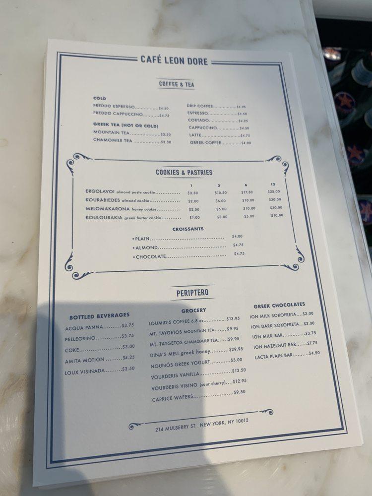 Menu at Café Leon Dore cafe, New York City