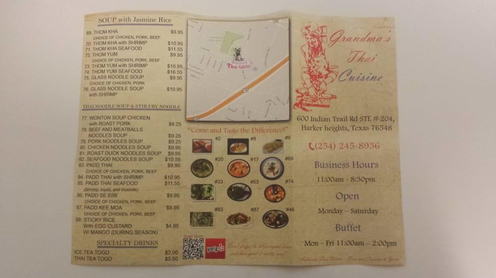 Menu at Grandma’s Thai Cuisine restaurant, Harker Heights
