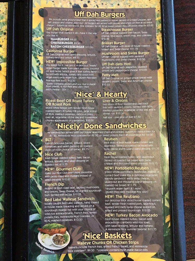 Menu at Minnesota Nice Cafe, Bemidji, 315 Irvine Ave NW