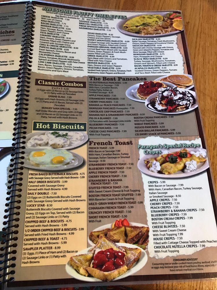 Menu at Paragon Restaurant, Indianapolis