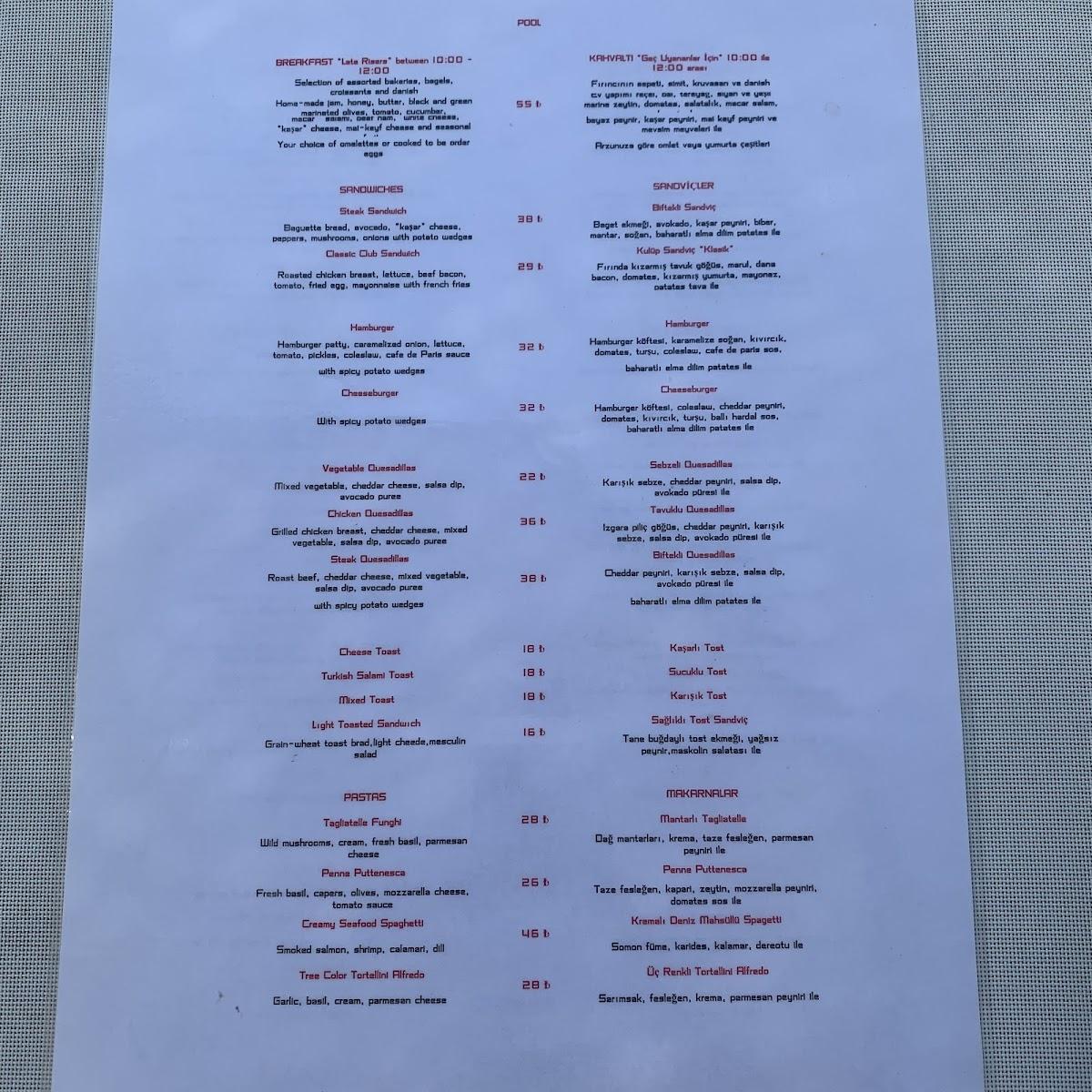 Menu at Pool Bar, Antalya, Meltem