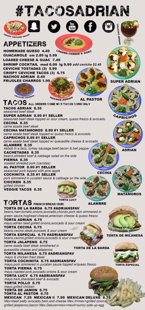 Menu at Tacos Y Tortas Adrian restaurant, Katy, Katy Mills Blvd suite 300