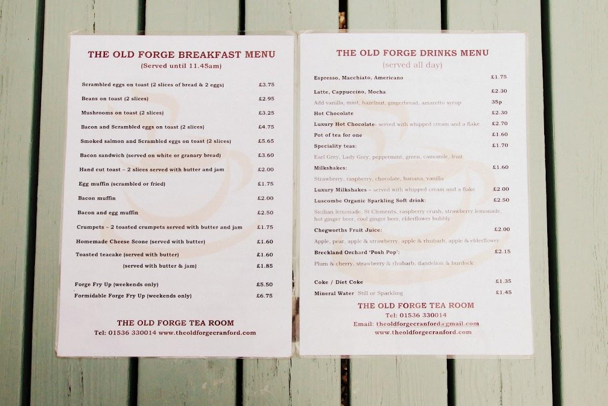 Menu at The Old Forge Tea Room cafe, Kettering, Grafton Rd