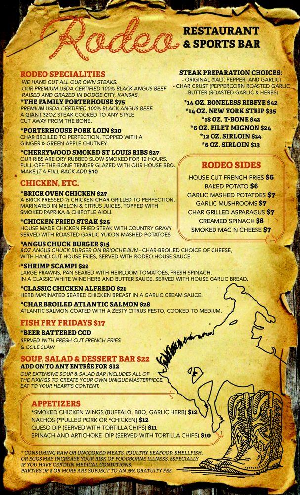 Menu at The Rodeo Steak House pub & bar, Williams