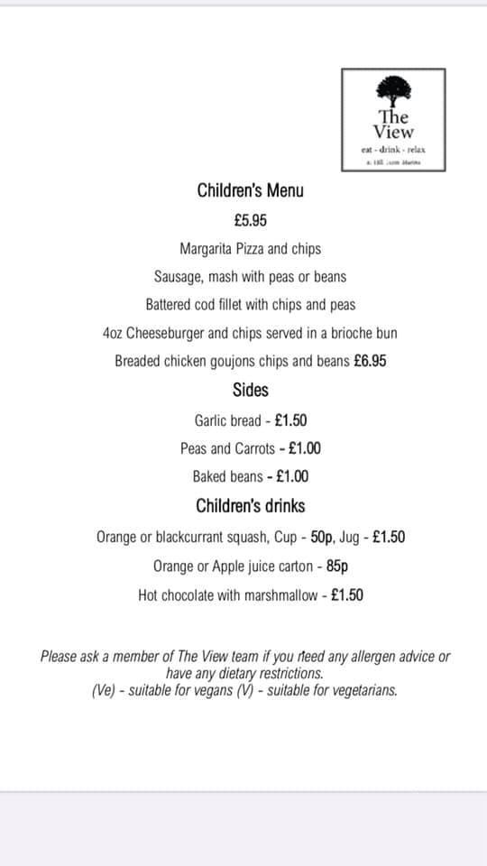 Menu at The View Wootton Wawen restaurant, Henley-in-Arden