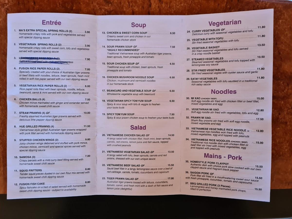 Menu at Vietnamese Fusion Restaurant, Scarborough