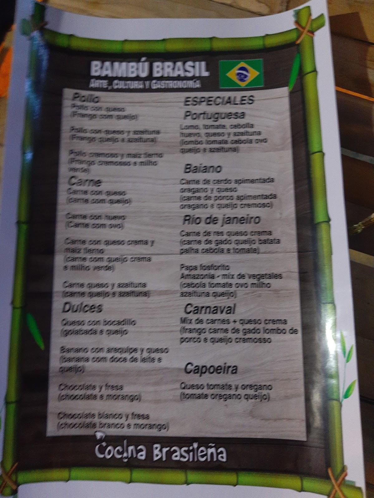 Menu at El Bambú Brasil restaurant, Ibagué