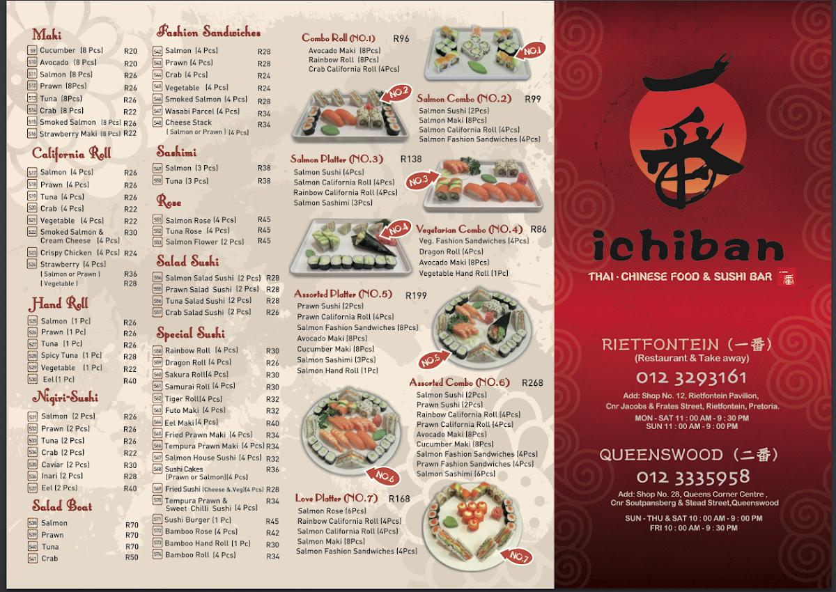 Menu at Ichiban Queenswood Thai, Chinese Food & Sushi Bar, Pretoria