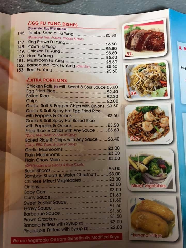 Menu at Jambo Chinese Restaurant, Holyhead
