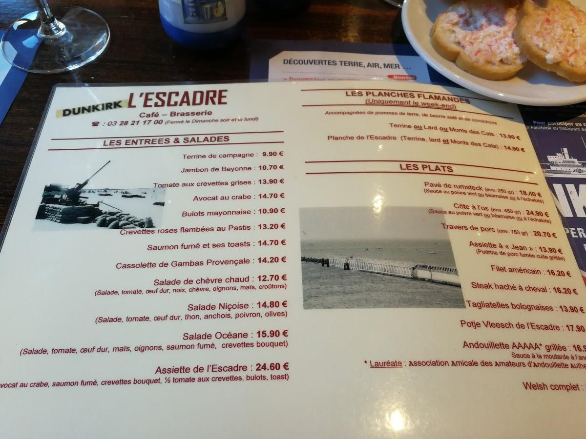 Menu at L'Escadre cafe, Dunkirk