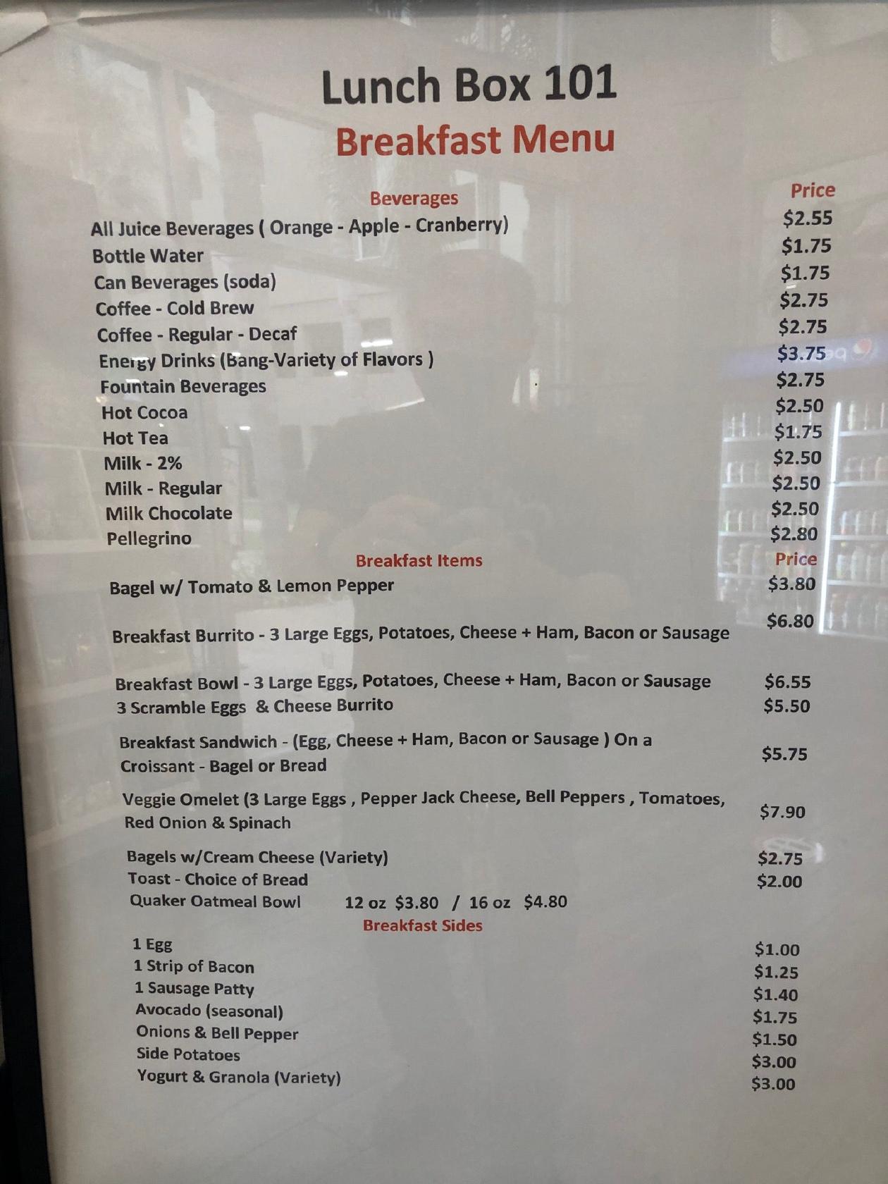 Menu at Lunch Box 101, Brea