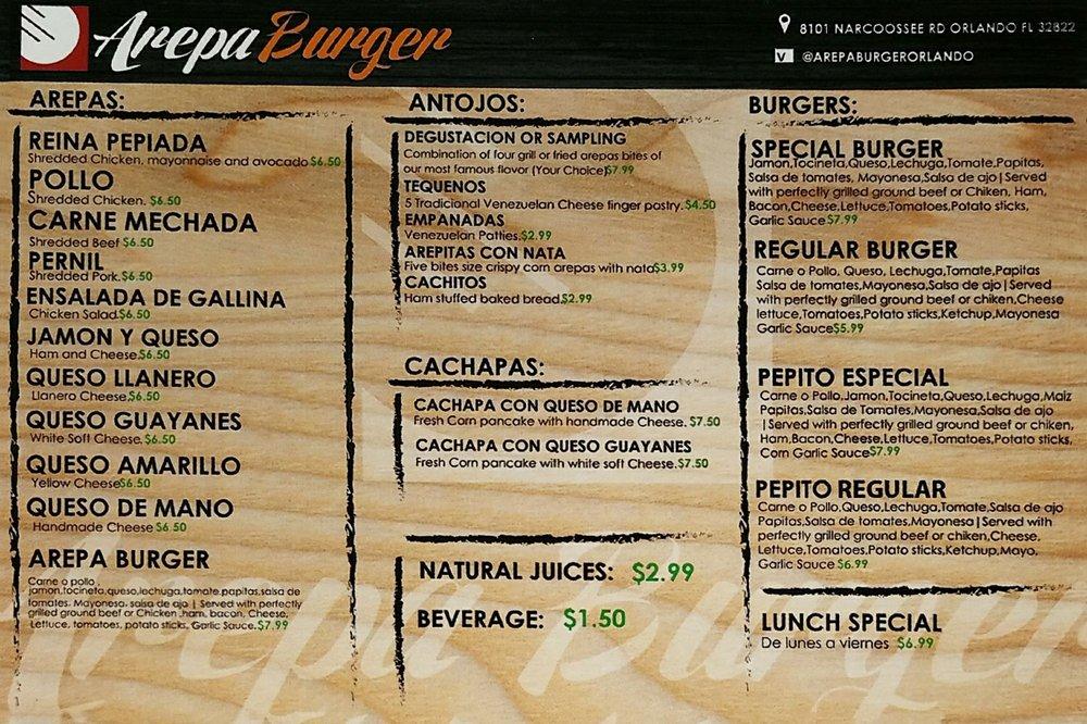 Menu at Other Arepa restaurant, Orlando, 10727 Narcoossee Rd