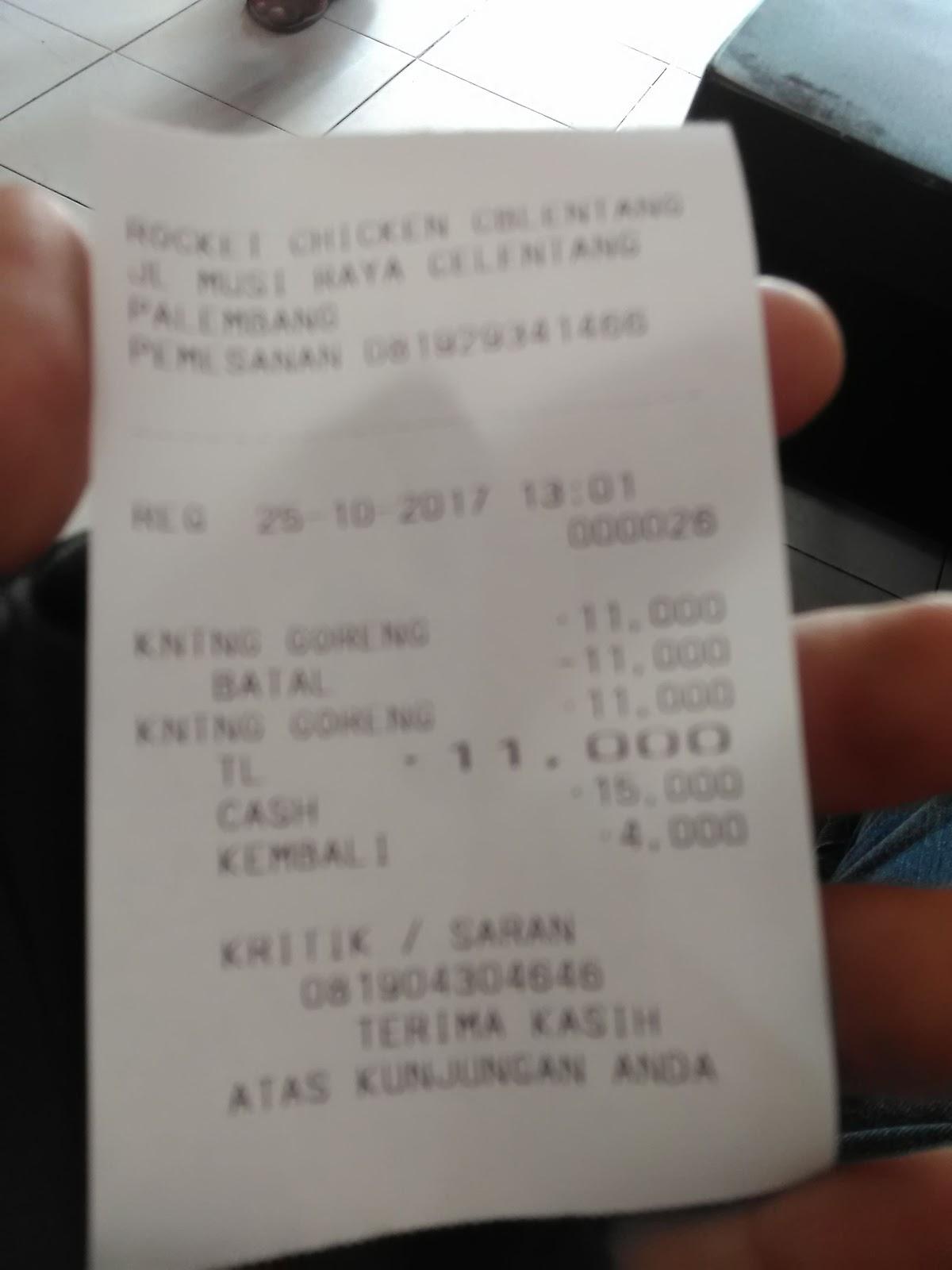 Menu at Rocket Chicken Celentang restaurant, Palembang, 3Q7M+648