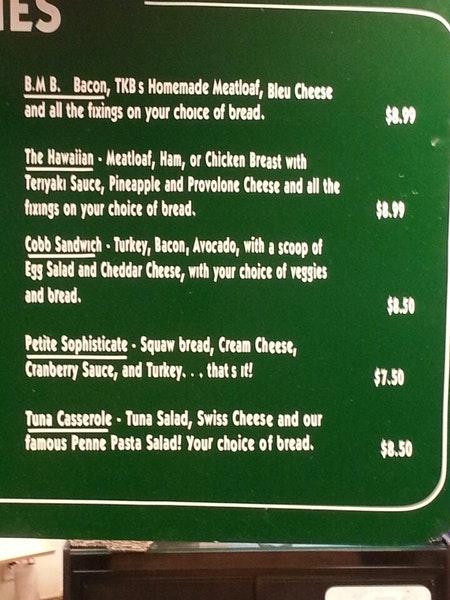 Menu at TKB Bakery & Deli, Indio