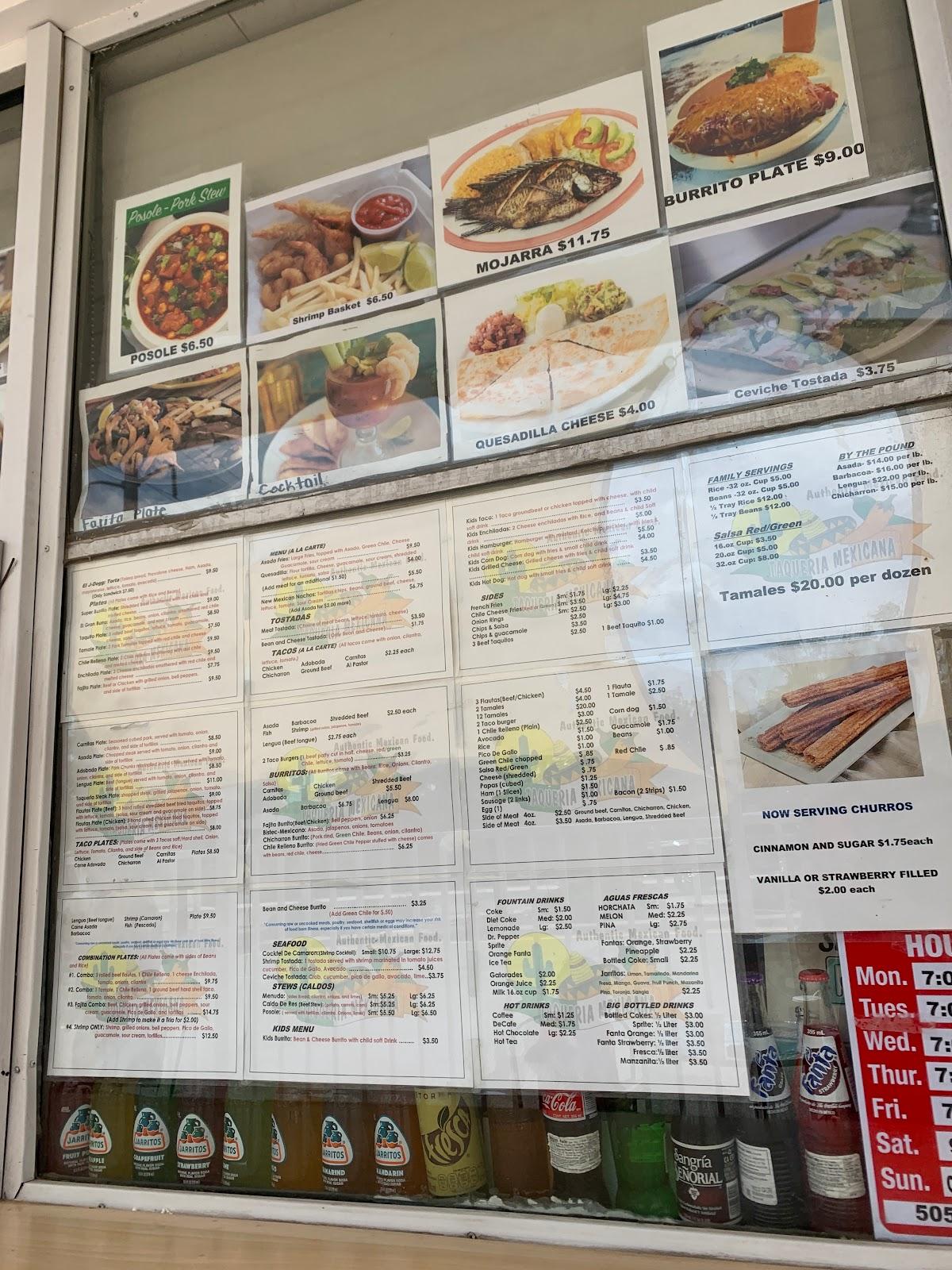 Menu at Taqueria Mexicana restaurant, Albuquerque, 415 Lomas Blvd NE