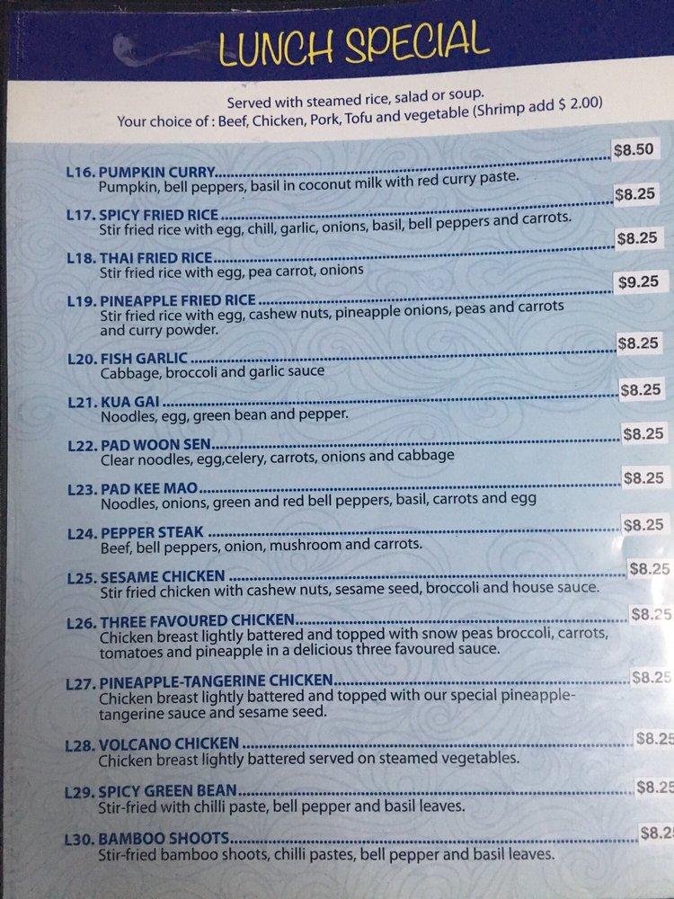 Menu at Thai Thara restaurant, Richmond