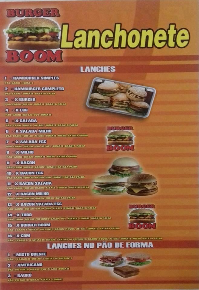 Menu at Burger BOOM restaurant, Campo do Meio