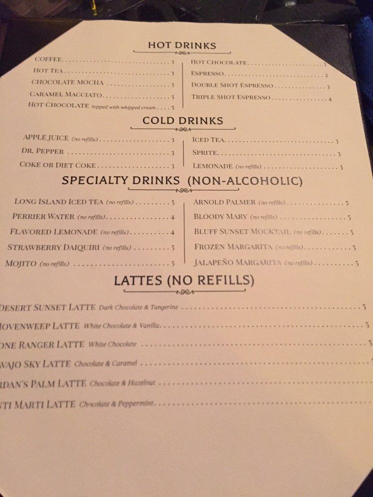 Menu at Duke's steakhouse, Bluff