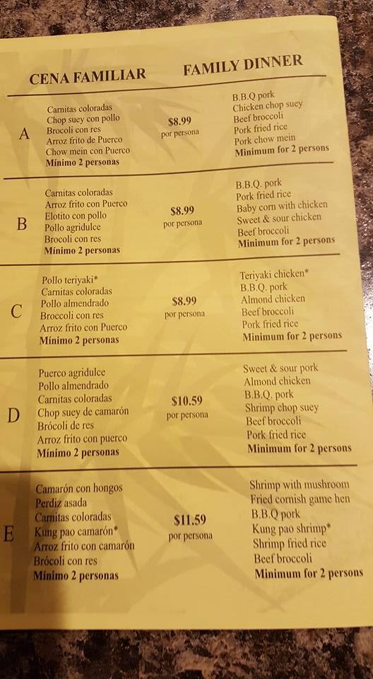 Menu at Li's Restaurant, San Luis