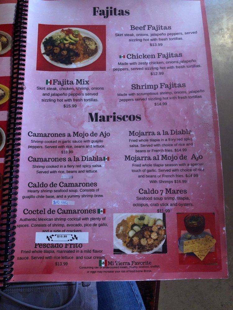 Menu at Mi Tierra Bonita Mexican Restaurant, Fairmont City
