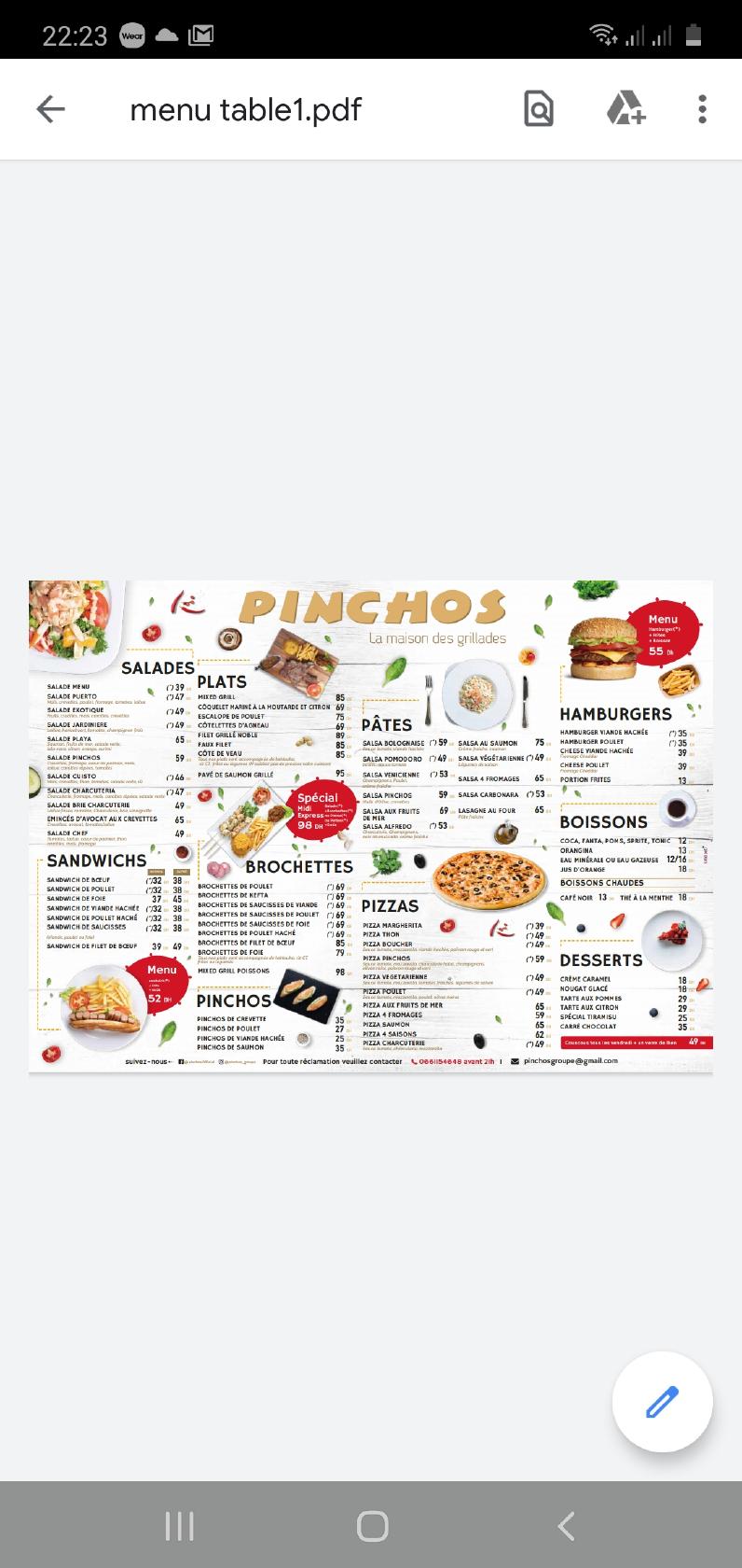 Menu au PINCHOS RYAD SQUARE restaurant, Rabat, Av. Shaheed Deya Errahman
