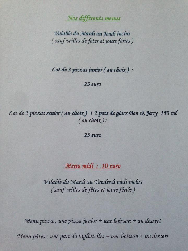 Menu at Pizzanini pizzeria, Albert