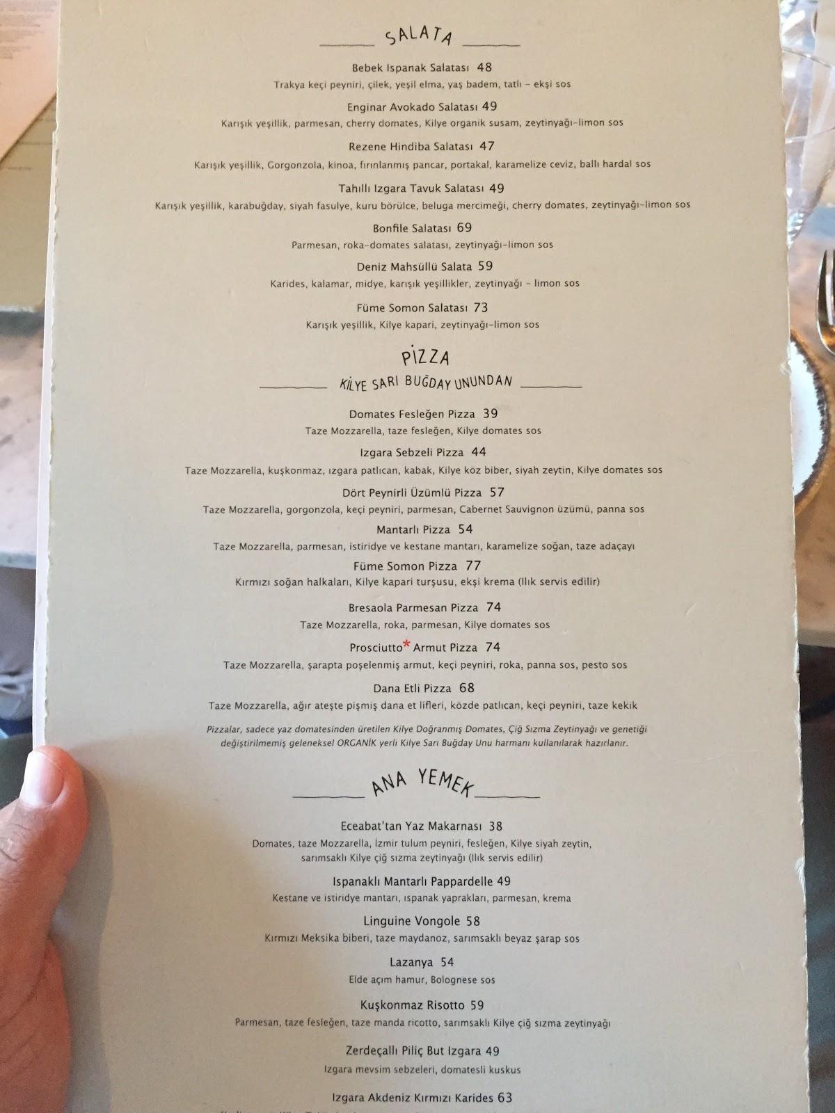 Menu at Suvla Kanyon, Istanbul, Kanyon AVM