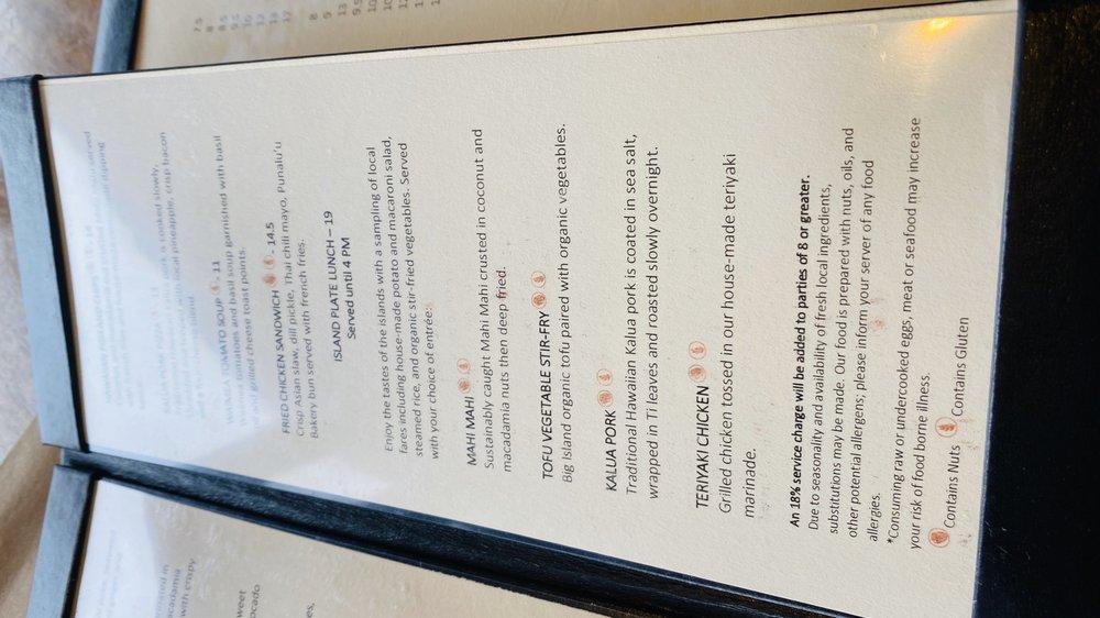 Menu at Volcano House restaurant, USA, Hawaiʻi Volcanoes National Park