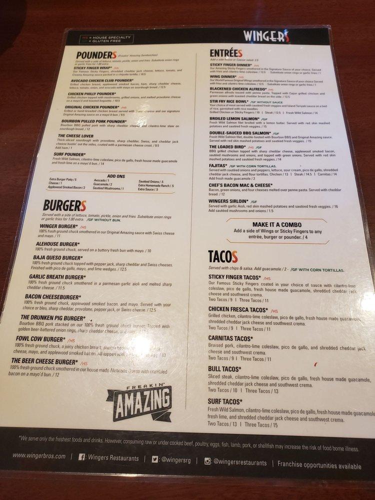 Menu at WINGERS Restaurant, Richfield