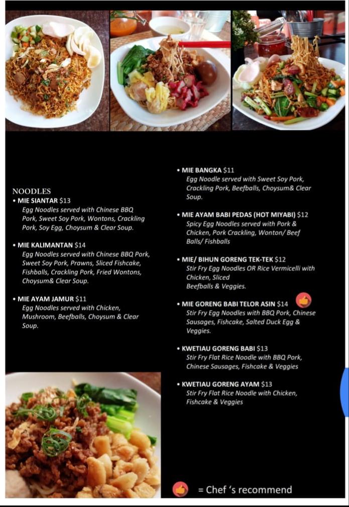 Menu at A'la Indo restaurant, Mascot