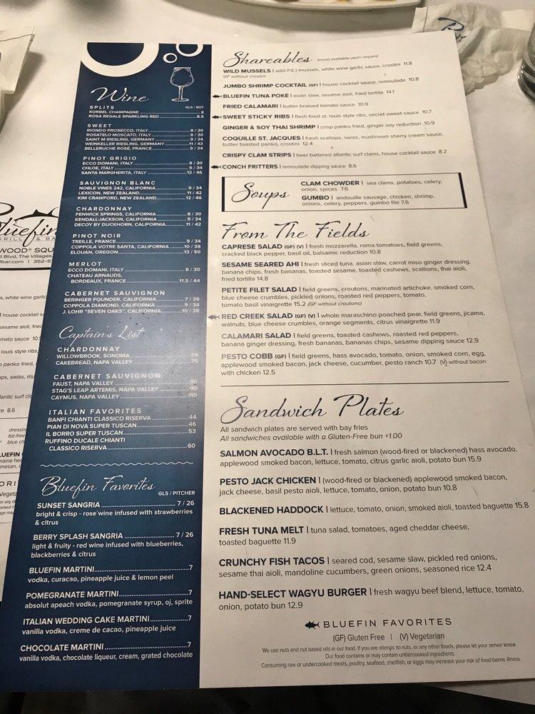 Menu at Bluefin Grill & Bar, The Villages