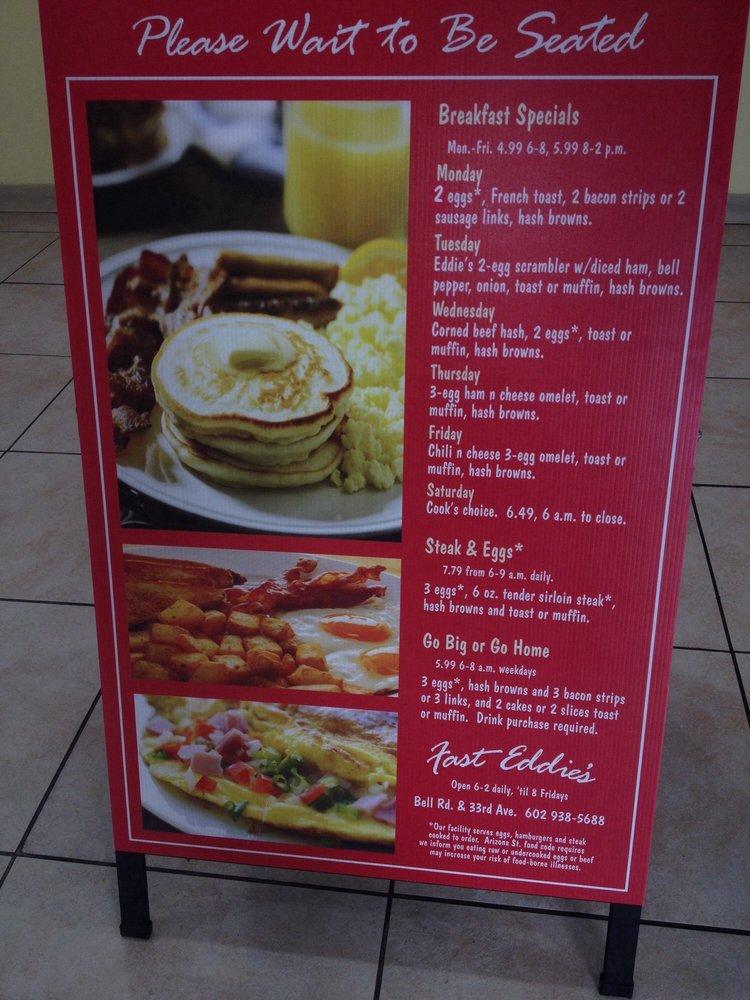 Menu at Fast Eddie's Diner restaurant, Phoenix, N 33rd Ave