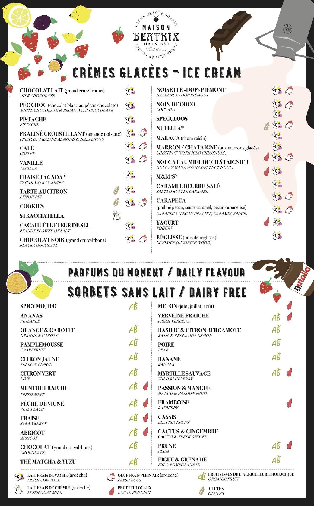 Menu au Glacier Beatrix, Vallon-Pont-d'Arc