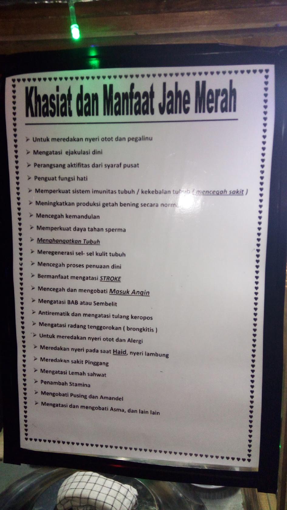 Menu at Jahe Susu Merah "SUNJAY" Damai cafe, South Jakarta