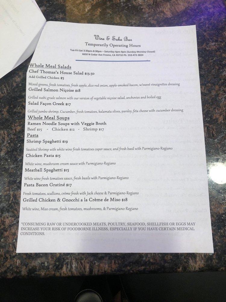 Menu at L'Apéritif Bistro restaurant, Fresno
