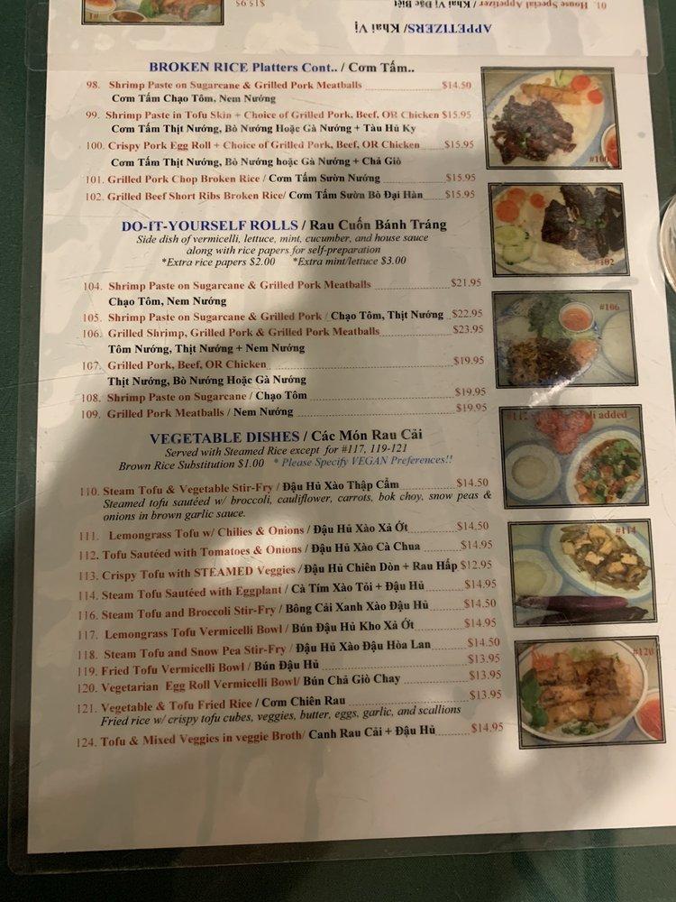 Menu at Phở Cali restaurant, Sarasota, Main St