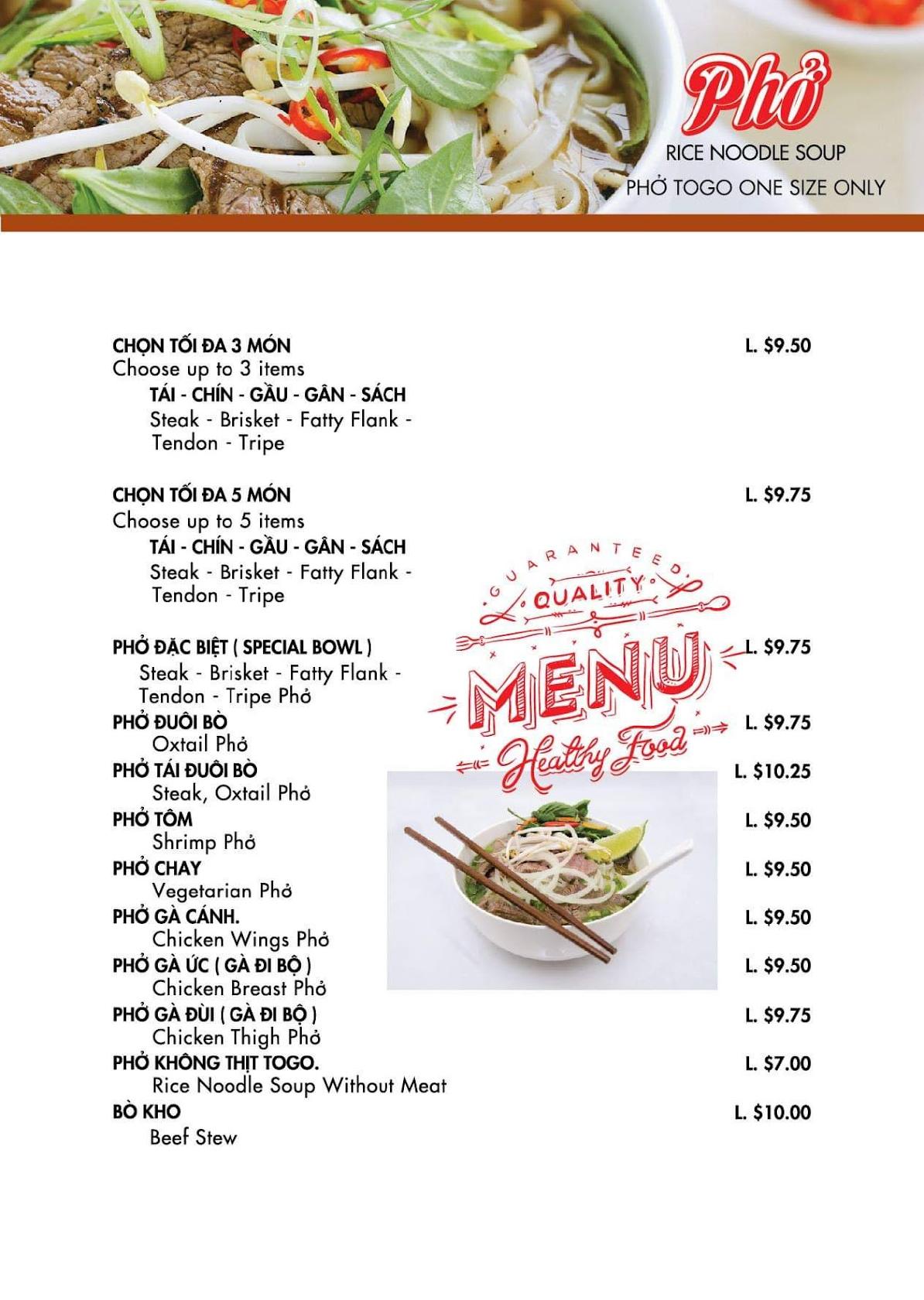 Menu at Pho Lovers 3 restaurant, Huntington Beach