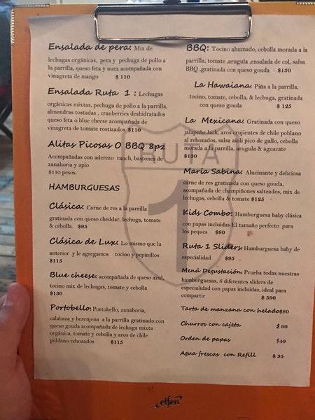 Menu at Ruta Food Truck restaurant, Cabo San Lucas, Avenida Las Brisas
