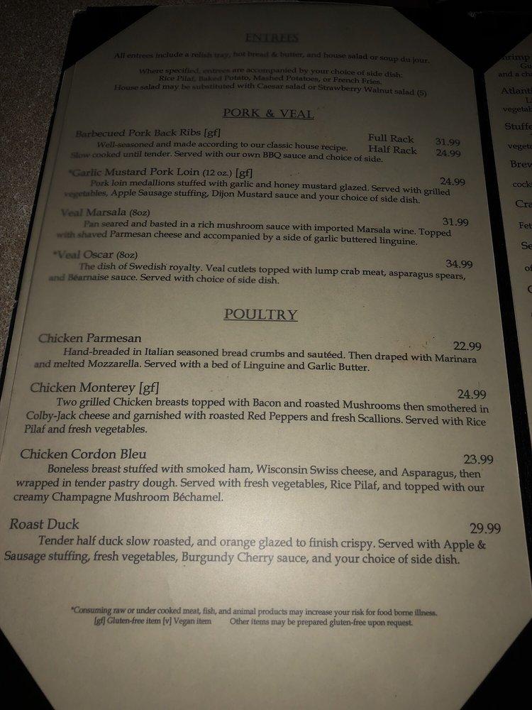 Menu at The Packing House steakhouse, Milwaukee