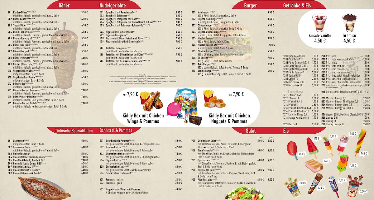 Carta de Aladdin Restaurant, Erfurt