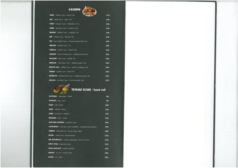 Menu at 巴蜀 restaurant, Prague