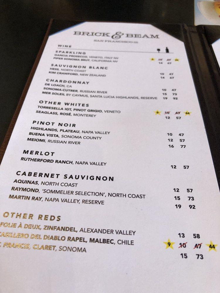 Menu at Brick & Beam pub & bar, San Francisco, 555 North Point St