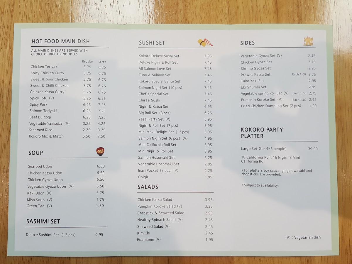Menu at Kokoro Bromley restaurant, Bromley