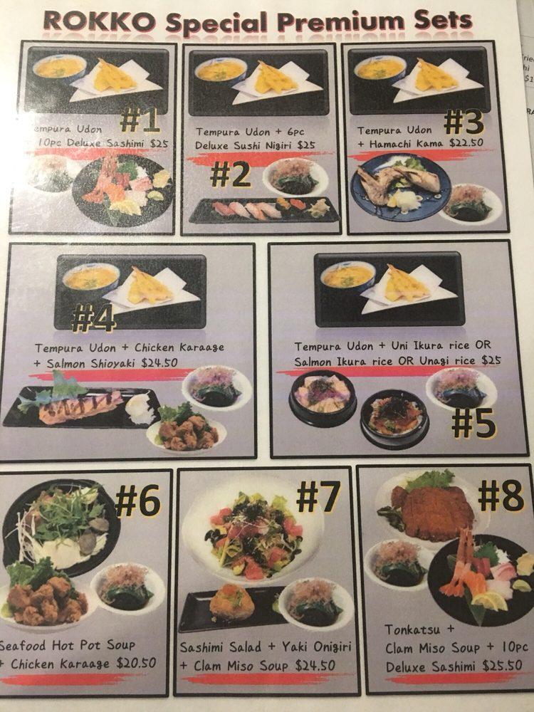 Menu at ROKKO Japanese Restaurant, Sunnyvale
