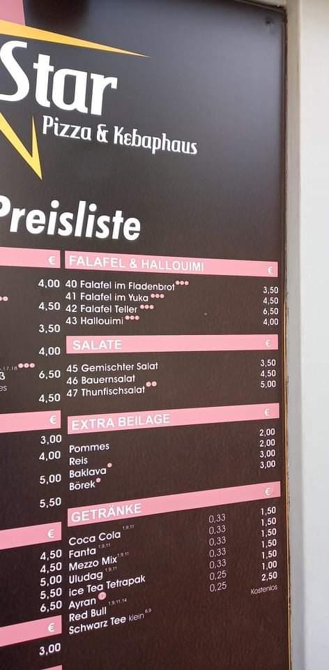 Menu at Star Kebap restaurant, Stuttgart, Augsburger Str. 390