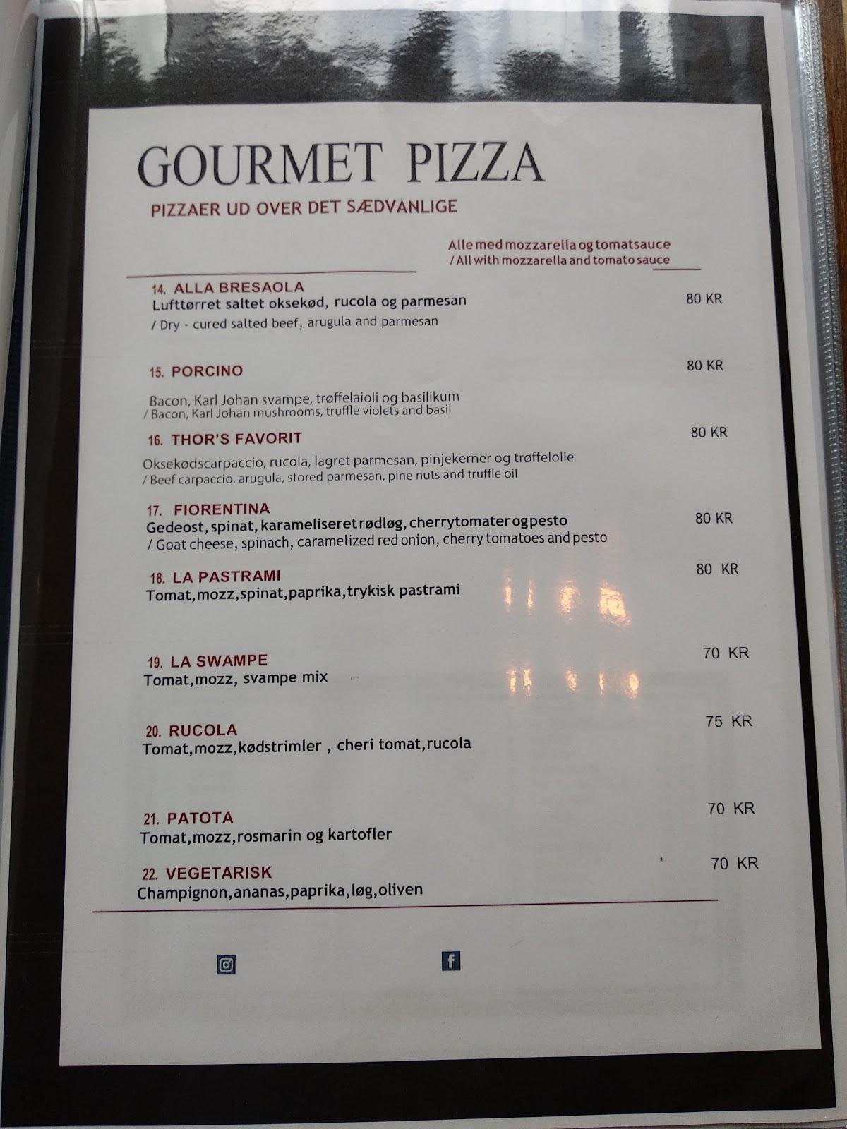 Menu at Ventuno restaurant/bar, Copenhagen